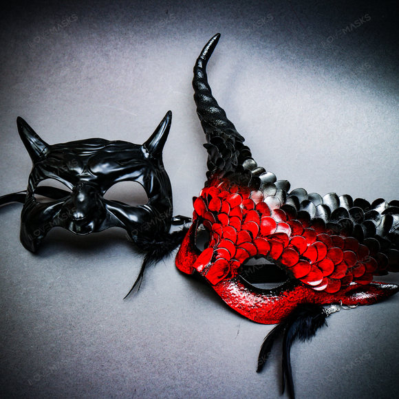ILOVEMASKS | Accessories | Man Black Demon Eye Mask W Long Horns Red ...
